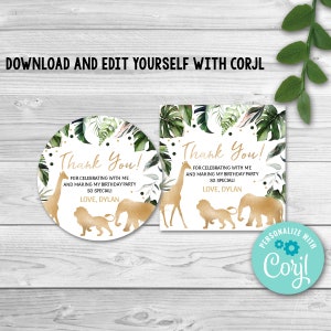 EDITABLE Gold WILD Animals Favor Tag, Printable Jungle Favor Tags ...