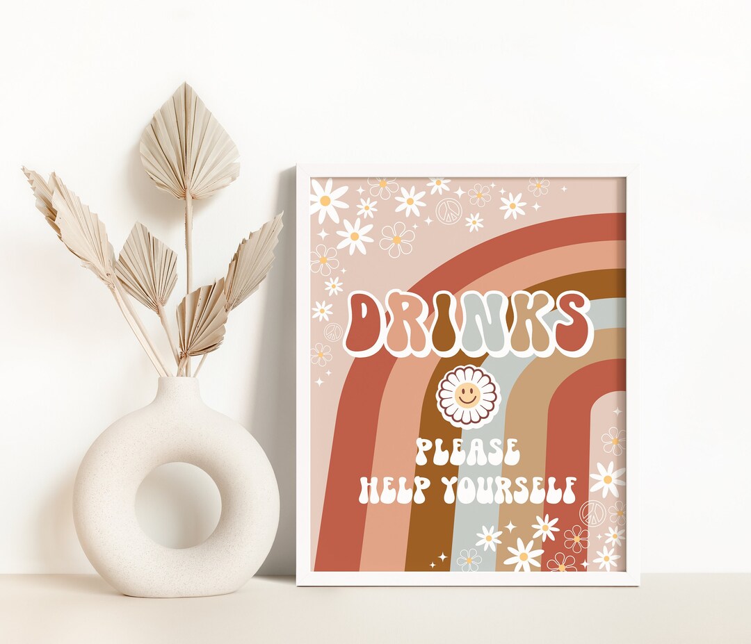 Groovy Drinks Sign 70's Birthday Party Table Decor One Two Groovy Party ...