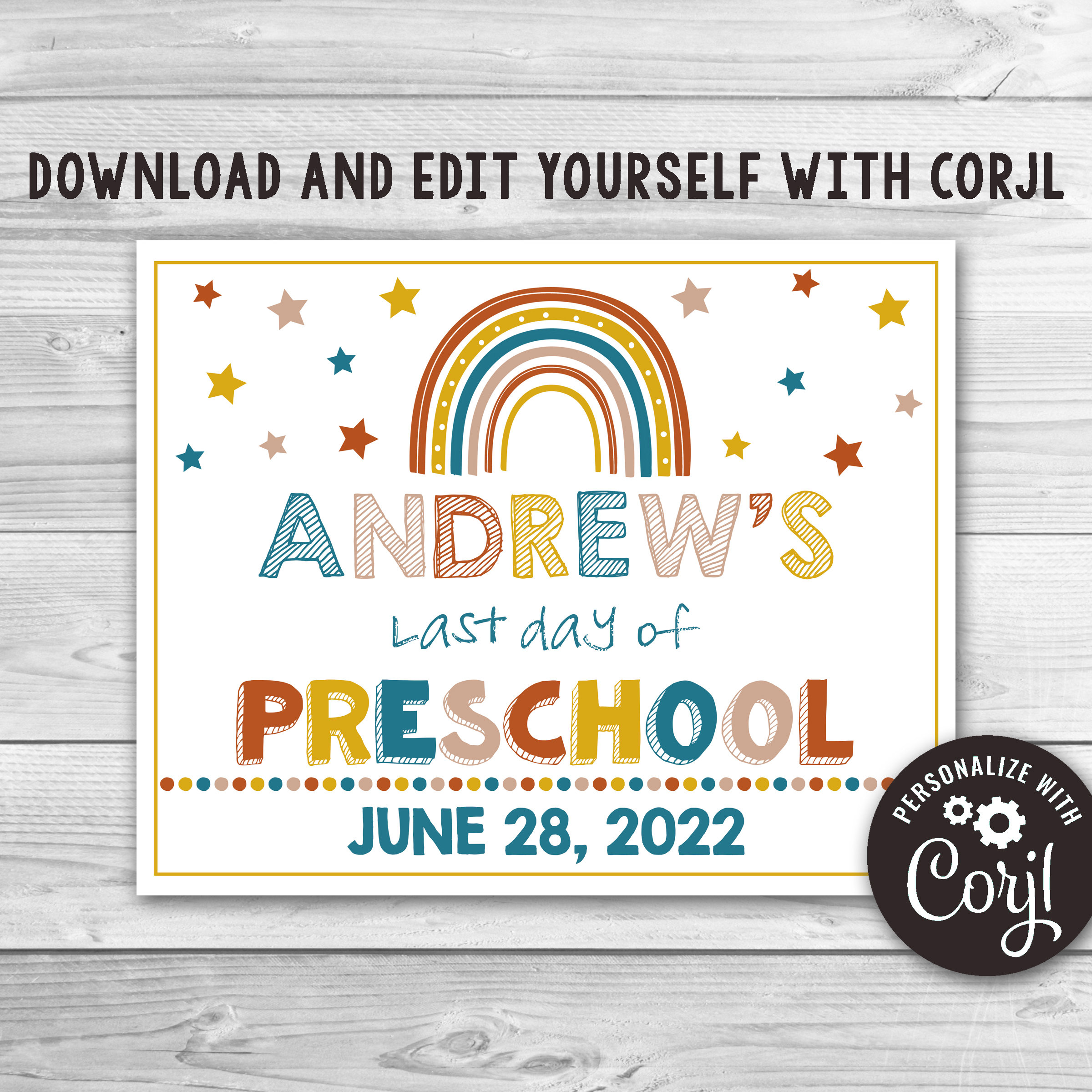 Editable Last Day of Preschool Sign Boho Rainbow Last Day of - Etsy