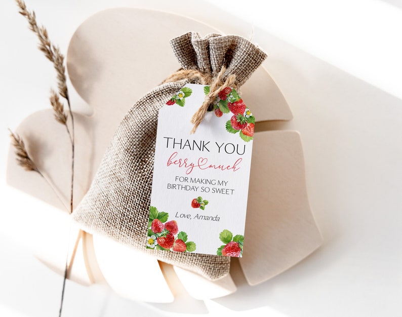 EDITABLE Strawberry Birthday Favor Tag Berry Sweet Thank You Tags ...