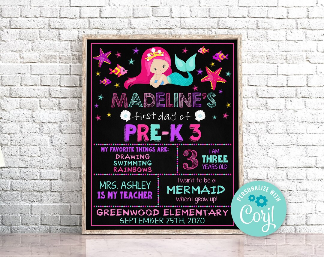 Editable First Day of Pre-k Sign, Mermaid First Day of School Sign ...