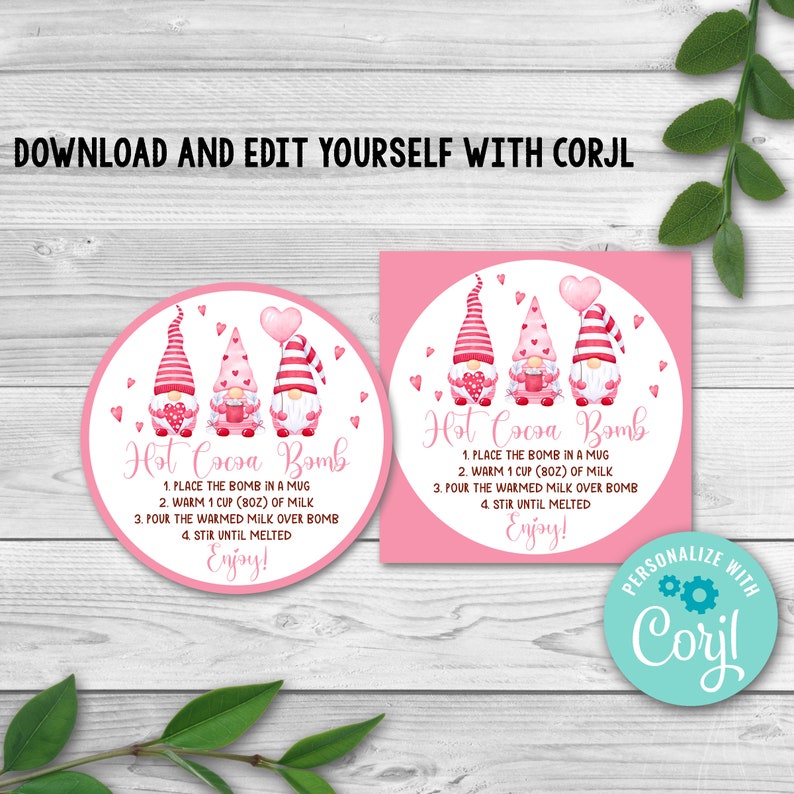 Editable Valentine Gnome Hot Cocoa Bomb Tags Gnome | Etsy