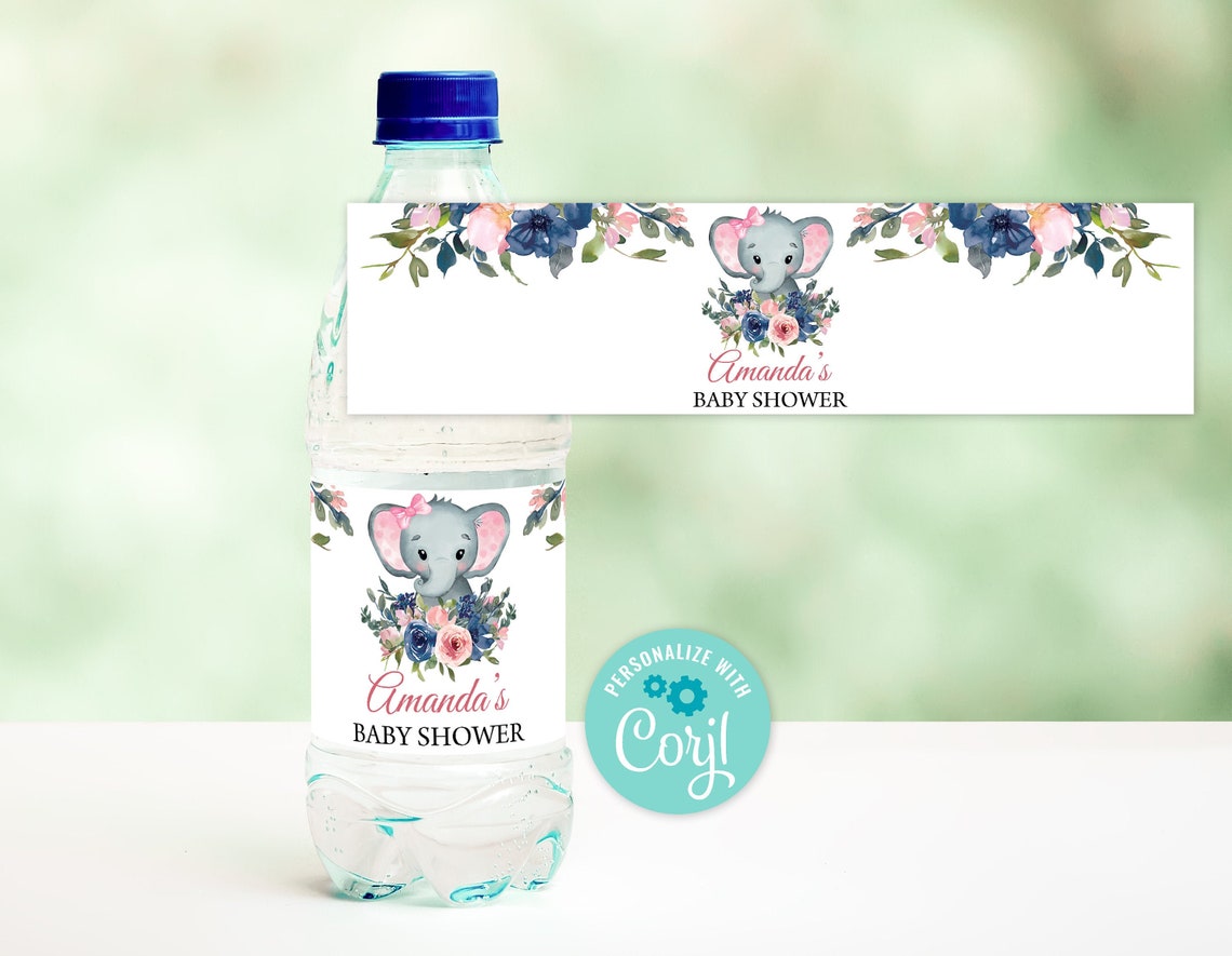 EDITABLE Girl Elephant Bottle Label Elephant Baby Shower Bottle Label ...