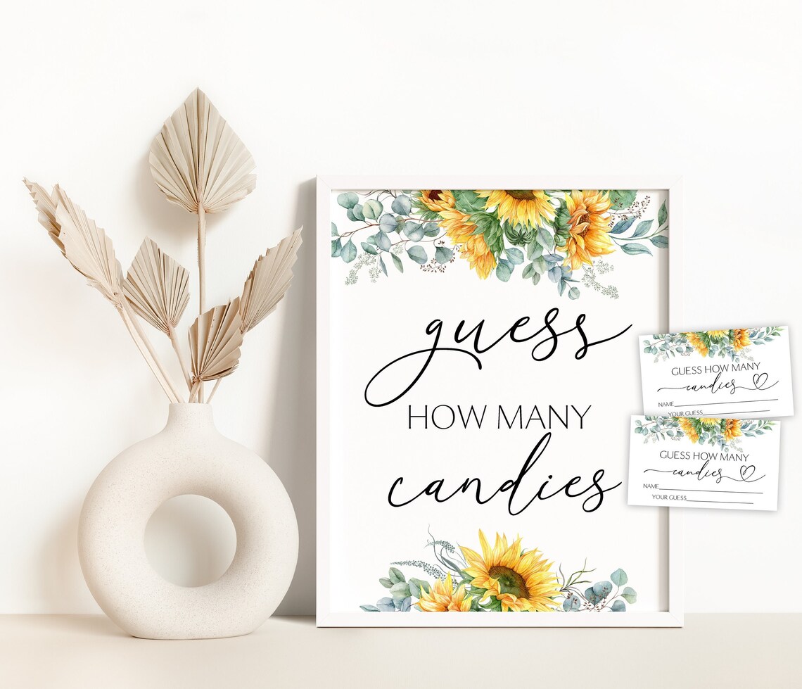 Sunflower Guess How Many Candies Game Sign Watercolor - Etsy