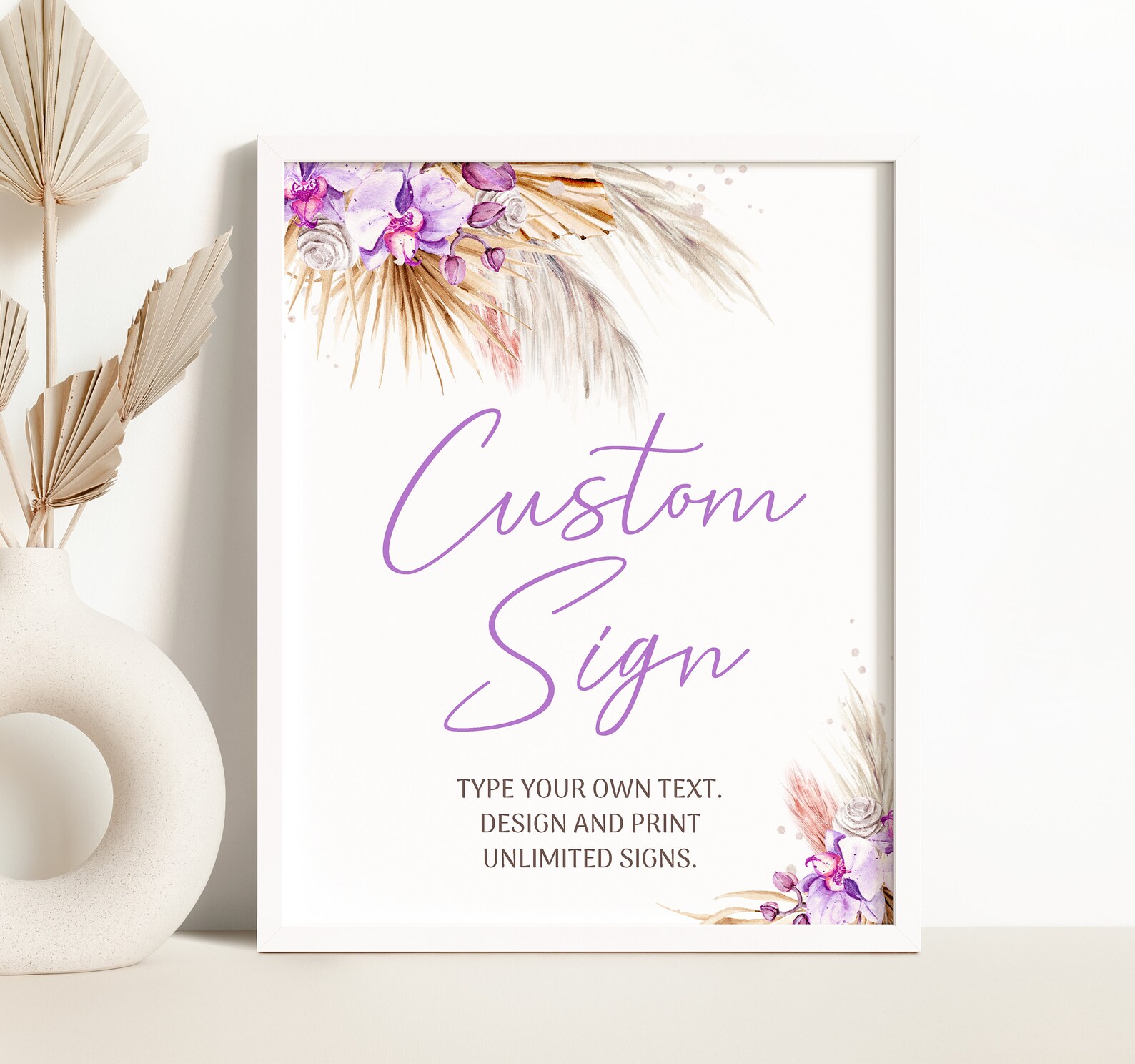 EDITABLE Pampas Grass Custom Sign Bohemian Birthday Party - Etsy