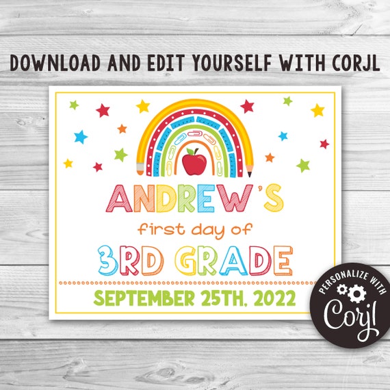 Editable First Day of Third Grade Sign First Day of School - Etsy