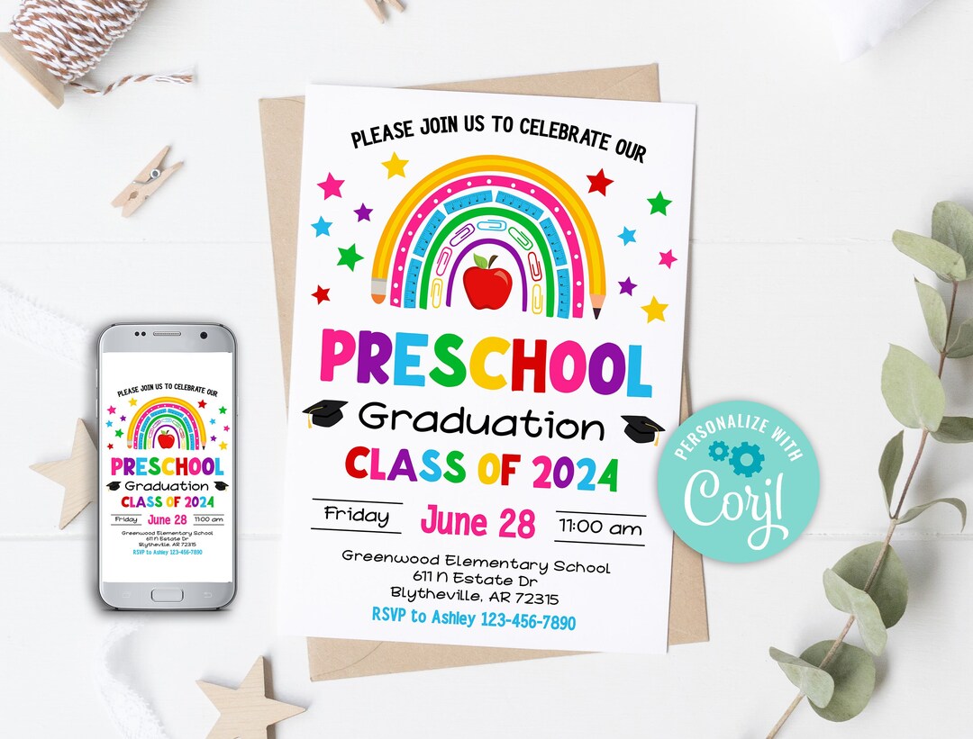 Editable Preschool Graduation Invitation Graduation Ceremony Invitation ...