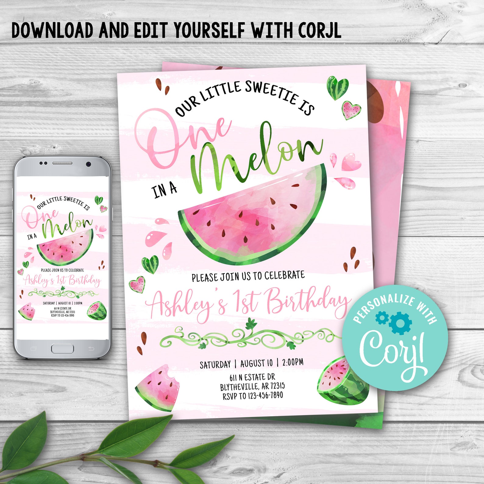 Editable Watermelon Invitation One in a Melon 1st Birthday | Etsy
