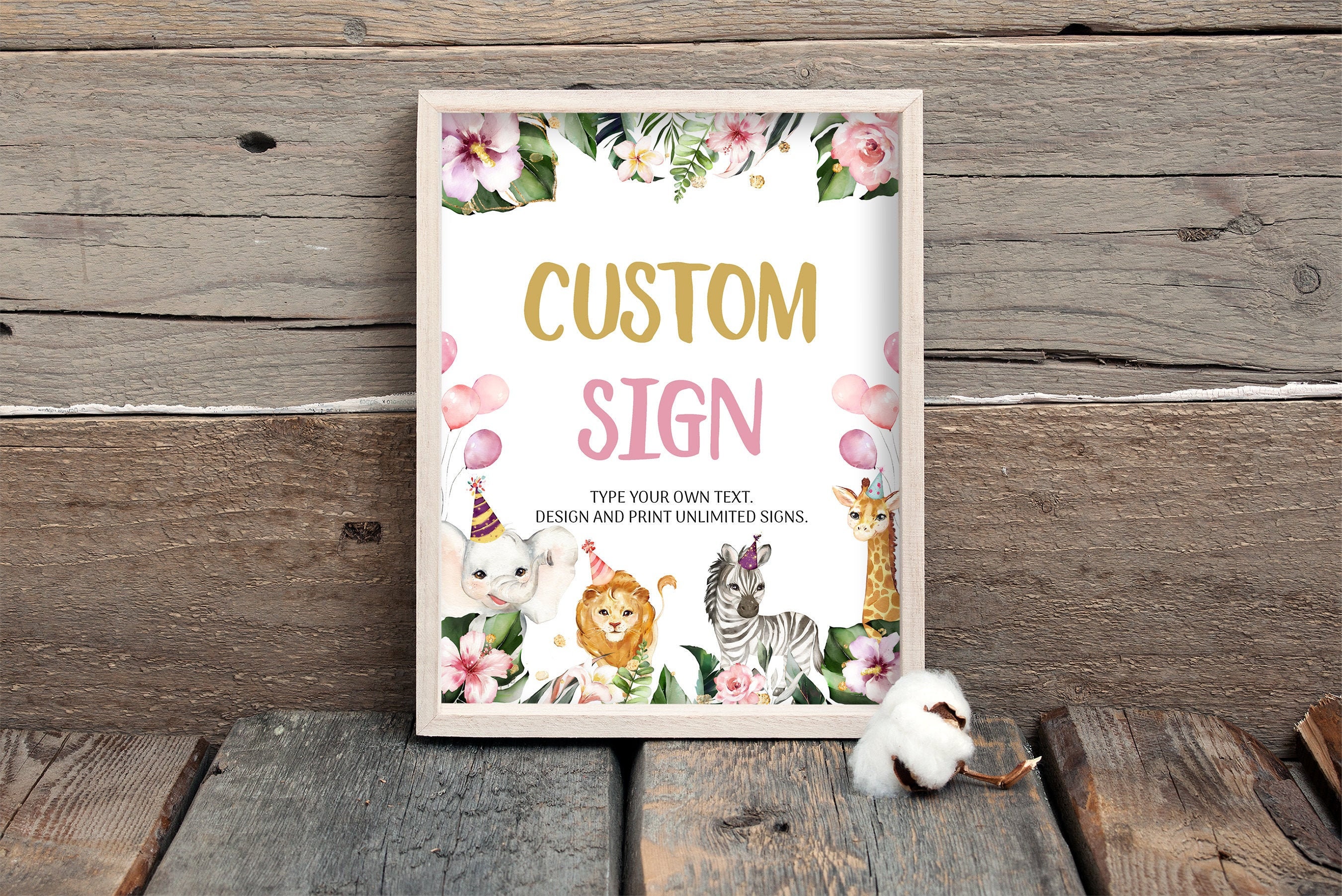 EDITABLE Safari Animals Birthday Table Sign, Wild Animals Sign, Custom ...