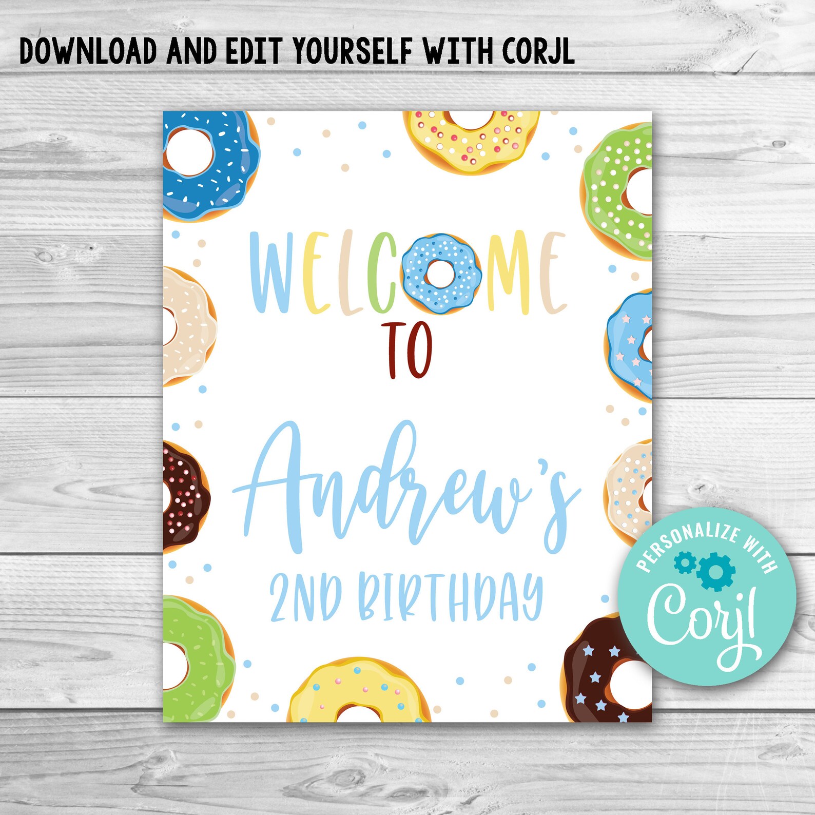 Editable Donut Welcome Sign. Boy Donut Party Sign. Blue Boy | Etsy