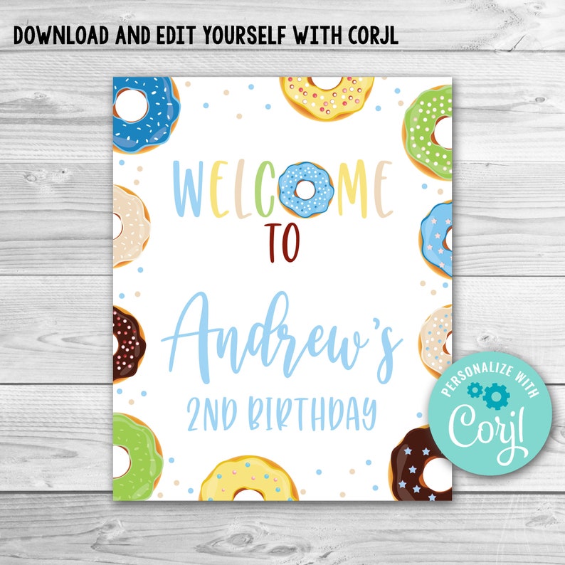 Editable Donut Welcome Sign. Boy Donut Party Sign. Blue Boy - Etsy