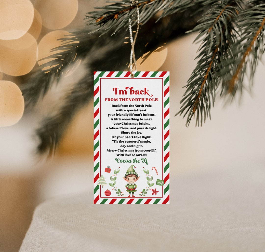 EDITABLE Elf I'm Back Tags Elf Hello Tag Elf Return Favor Tag Christmas ...