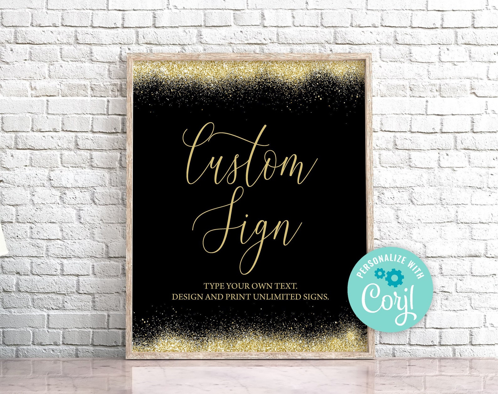 EDITABLE Gold Glitter Custom Sign Black and Gold Glitter Party - Etsy