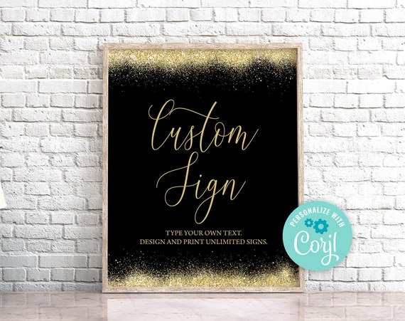 EDITABLE Gold Glitter Custom Sign Black and Gold Glitter Party - Etsy ...