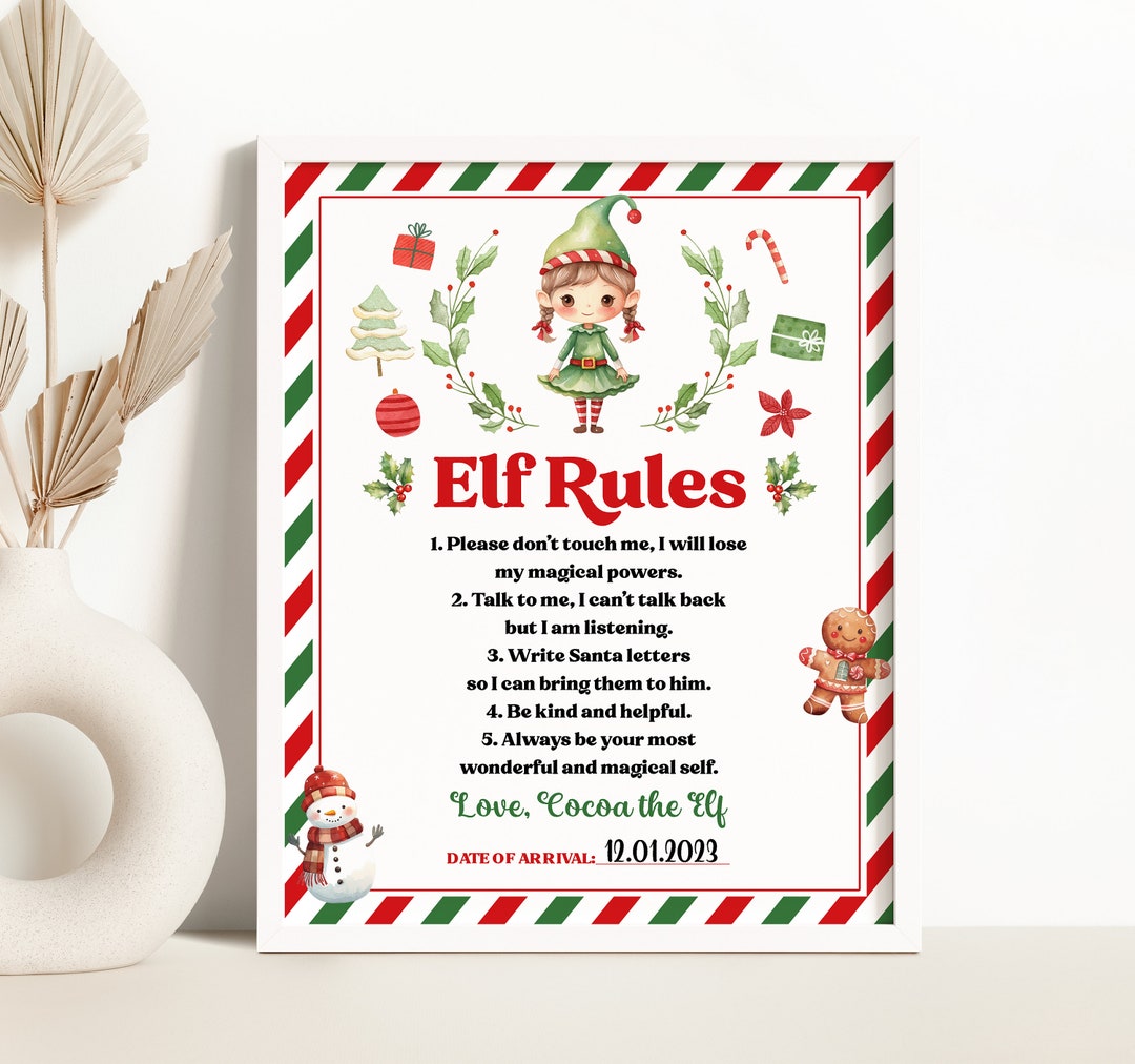 Editable Elf Rules to Follow Santa Elf Arrival Rules Sign Elf No ...