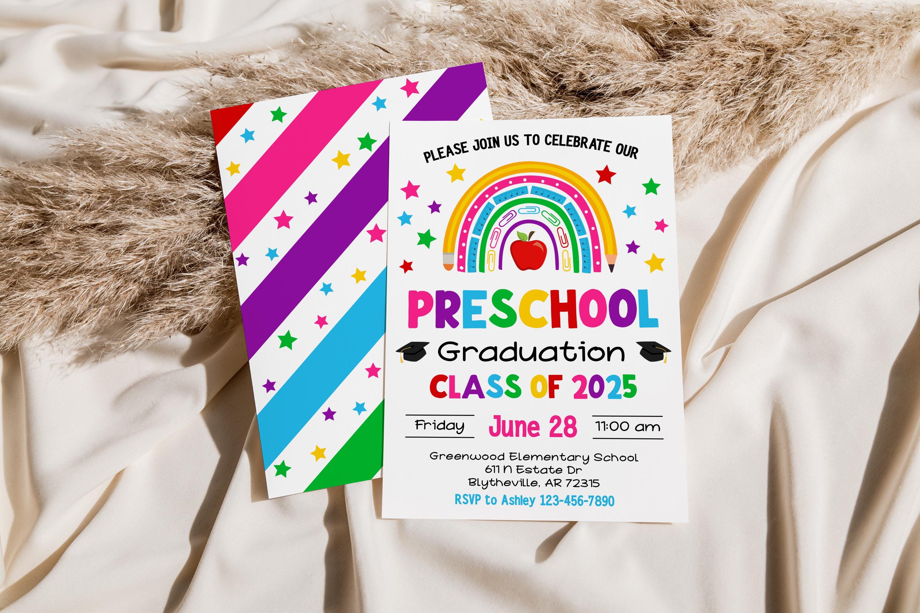 Editable Preschool Graduation Invitation Graduation Ceremony Invitation ...