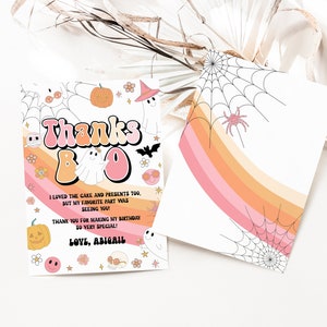 Editable Spooky Halloween Thank You Card Pink Retro Groovy Rainbow ...