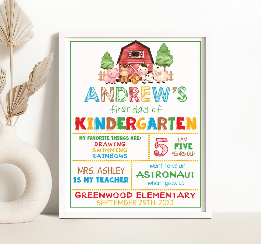 Editable First Day of Kindergarten Sign Farm Animals First Day of ...
