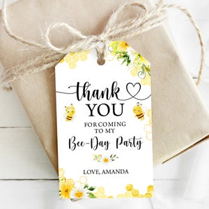 EDITABLE Bee Thank You Tags Thank You for Coming to My Bee-day Favor ...