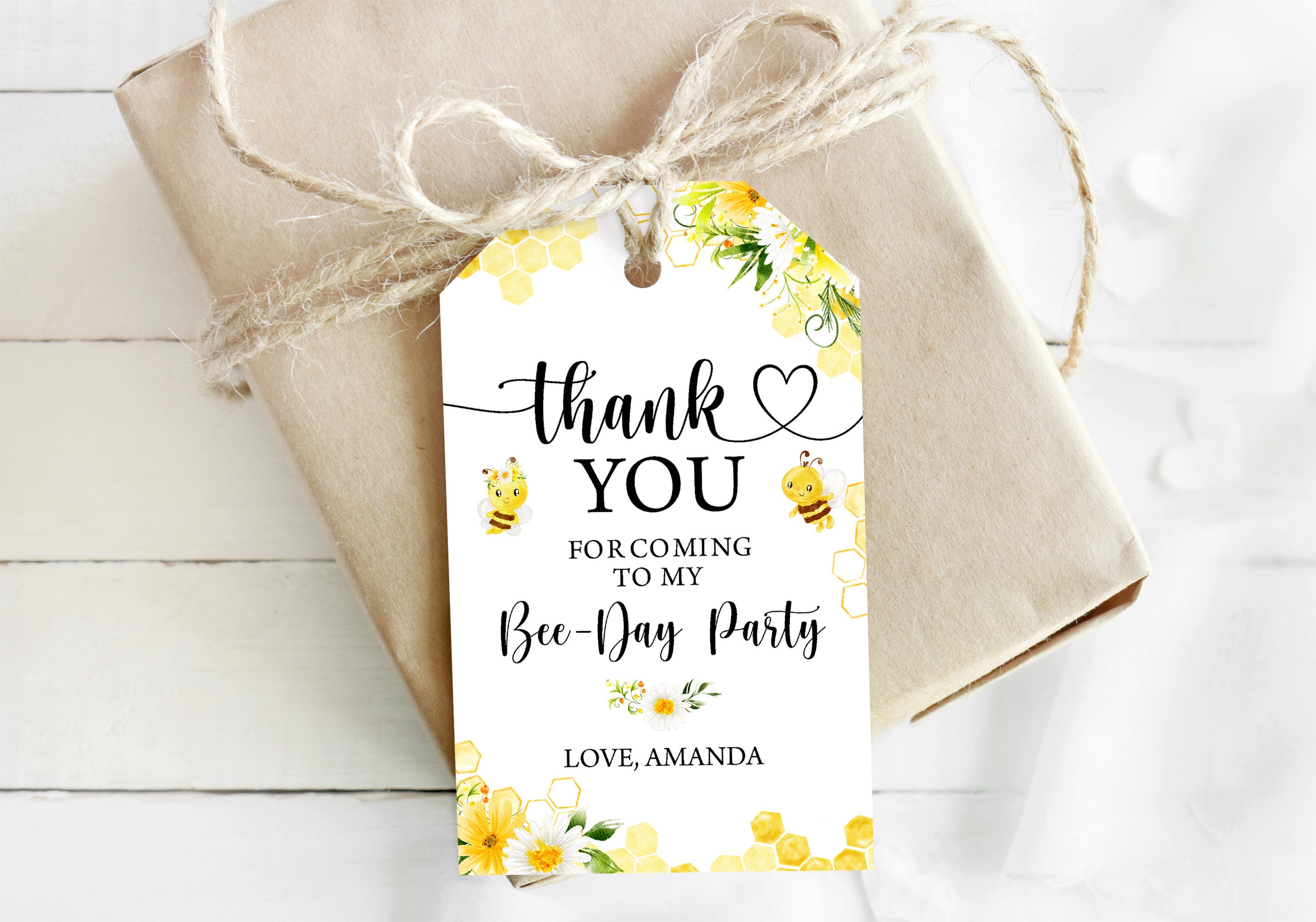 EDITABLE Bee Thank You Tags Thank You for Coming to My Bee-day - Etsy
