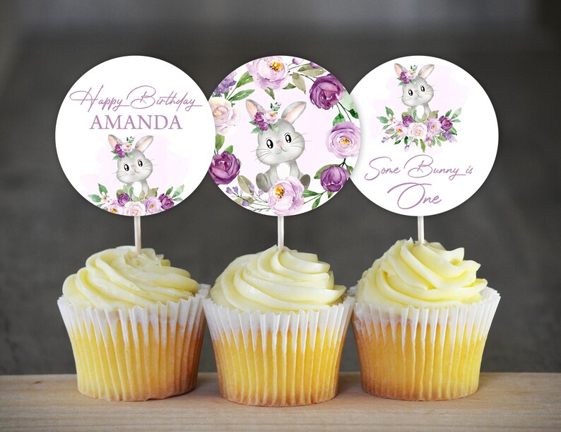 Girl Bunny Cupcake Toppers Purple Bunny Birthday Party - Etsy