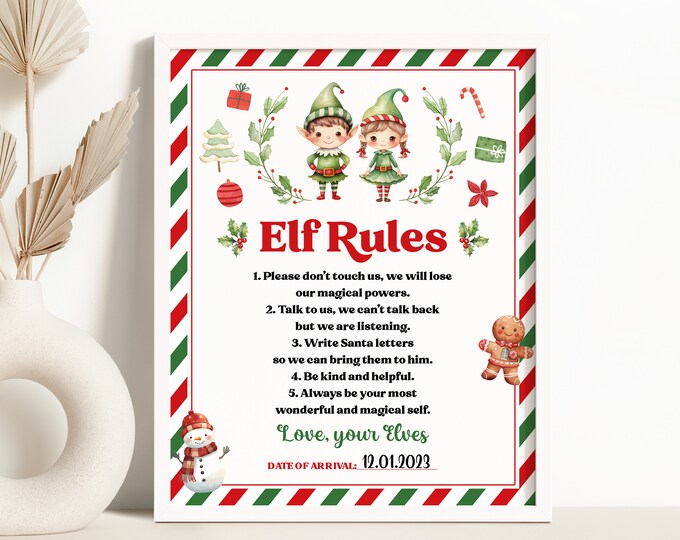 Editable Elf Rules to Follow Santa Elf Arrival Rules Sign Elf No ...