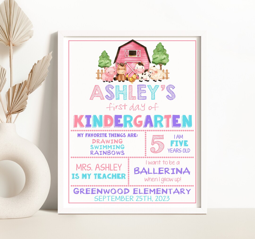 Editable First Day of Kindergarten Sign Farm Animals First Day of ...