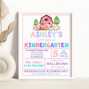 Editable First Day of Kindergarten Sign Farm Animals First Day of ...