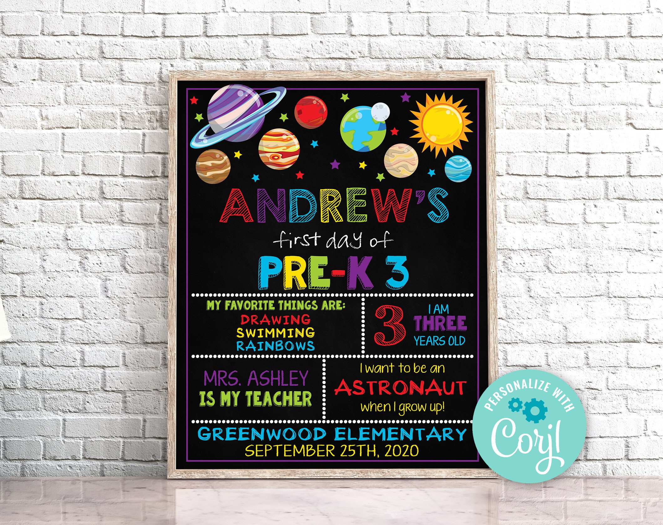 Editable First Day of Pre-k Sign Solar System First Day of - Etsy
