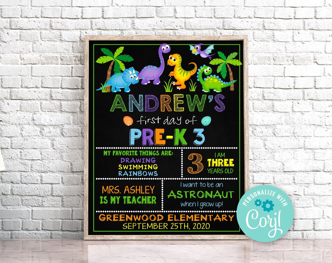 Editable First Day of Pre-k Sign Dinosaur First Day of Pre-k - Etsy