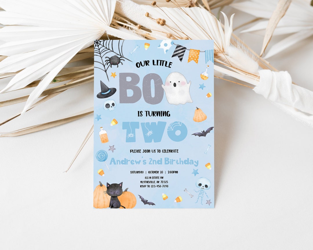 Editable Our Little Boo Birthday Party Invitation Halloween 2nd ...