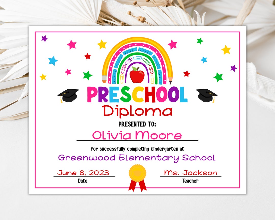 Editable Preschool Diploma Personalized Graduation Certificate School ...