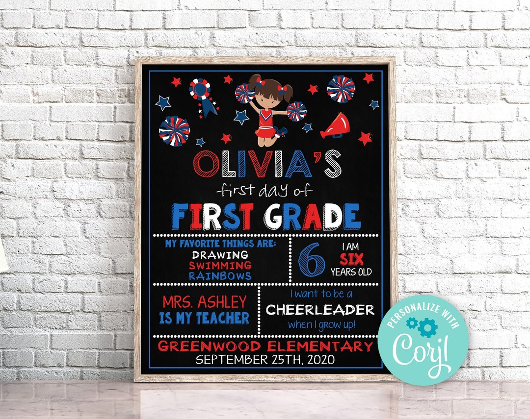 Editable First Day of First Grade Sign, Cheerleading First Day of ...