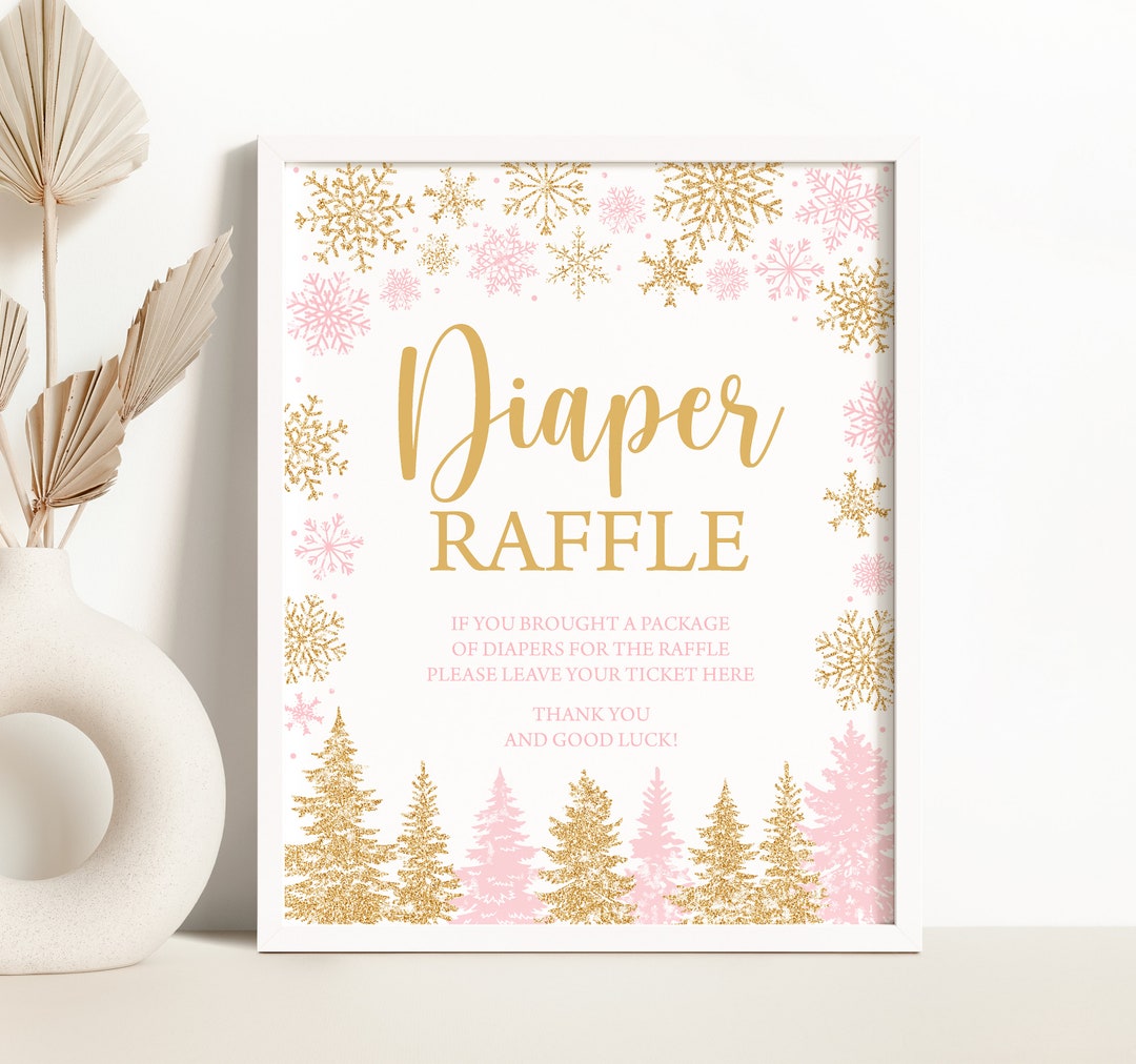 Winter Snowflake Baby Shower Diaper Raffle Sign Holiday Baby Shower ...