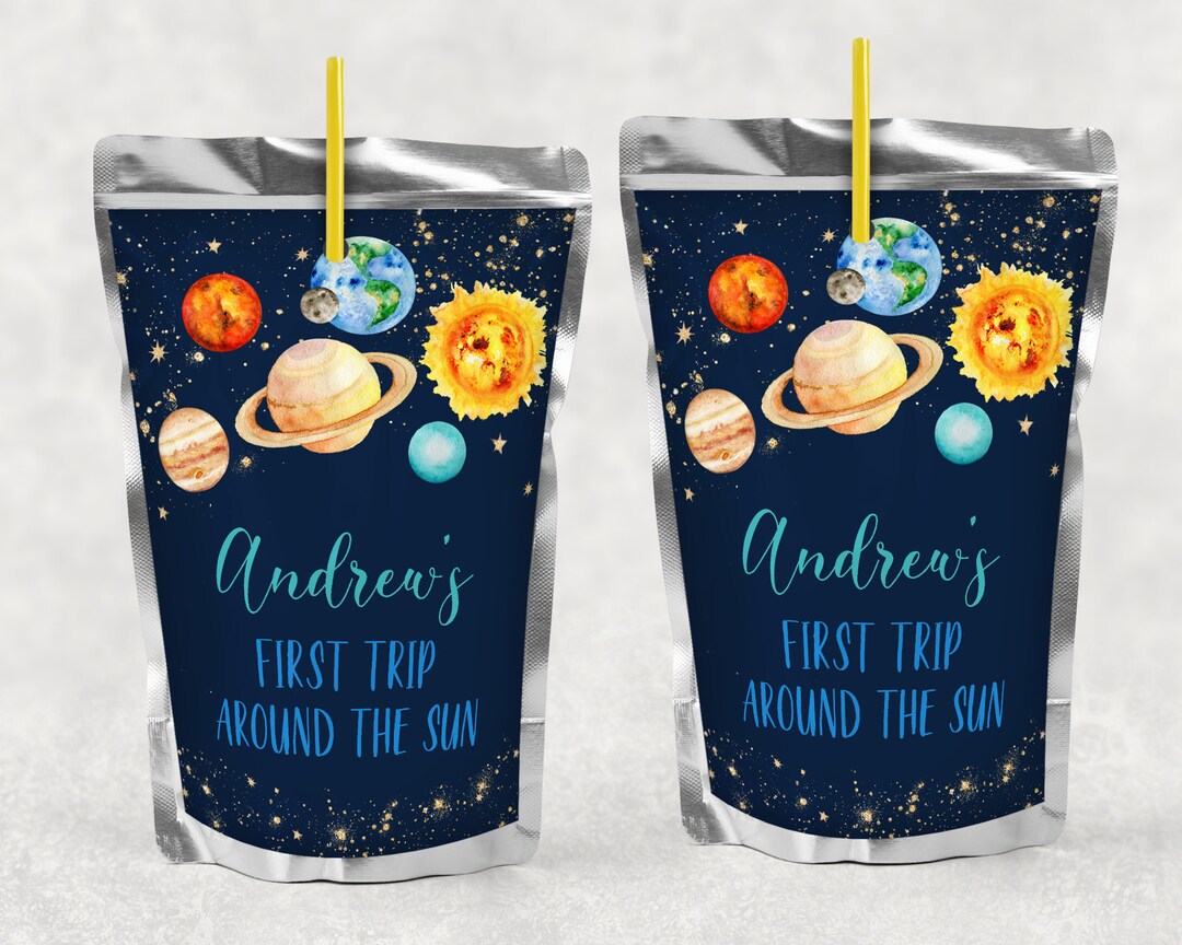 EDITABLE Outer Space Juice Labels Planets Galaxy Juice Pouch Labels ...
