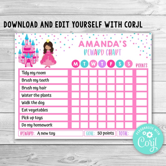 Editable Princess Chore Charts Items Similar To Disney Princess Chore