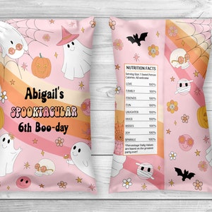EDITABLE Spooky Halloween Ghost Chip Bag Wrapper Labels Retro Groovy ...