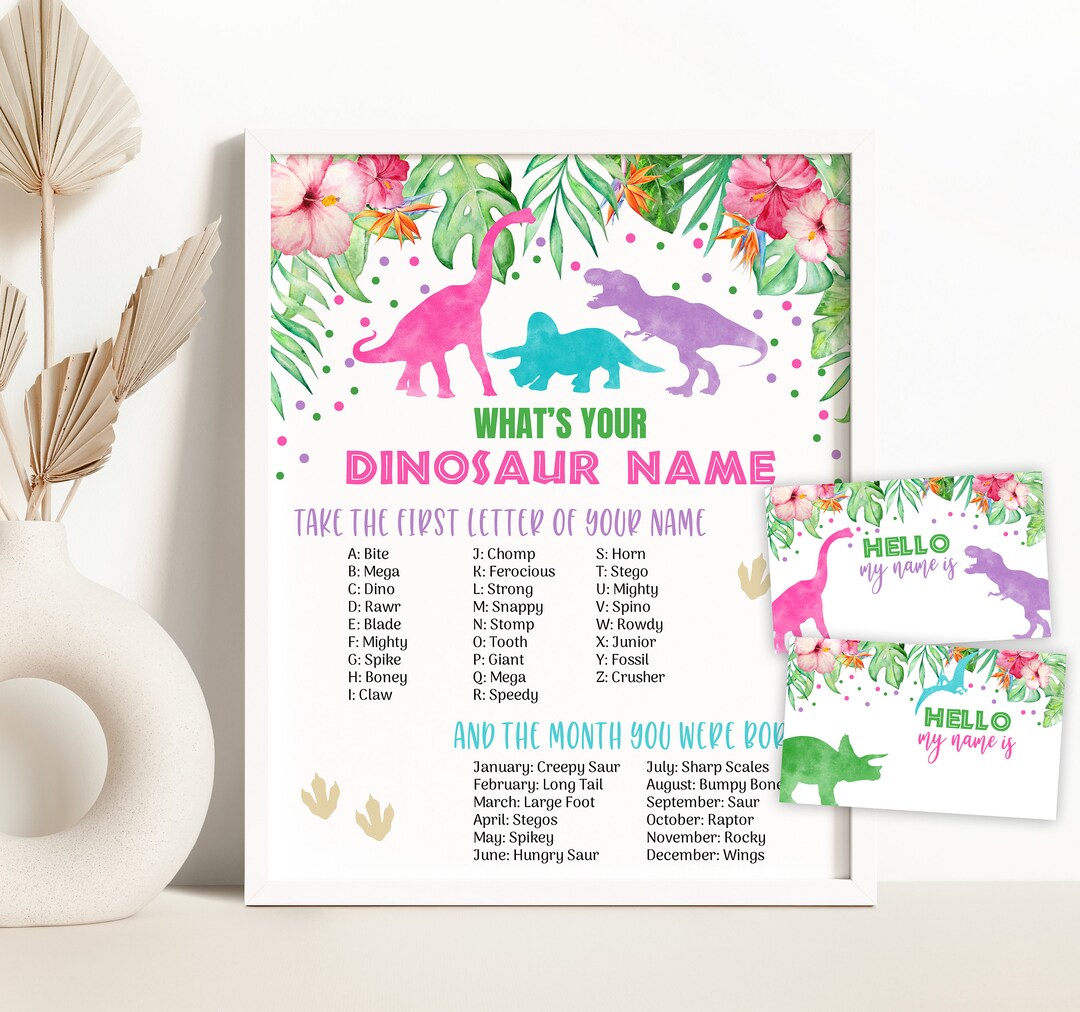 What is Your Dinosaur Name Game Dinosaur Party Sign Dinosaur Name Game ...