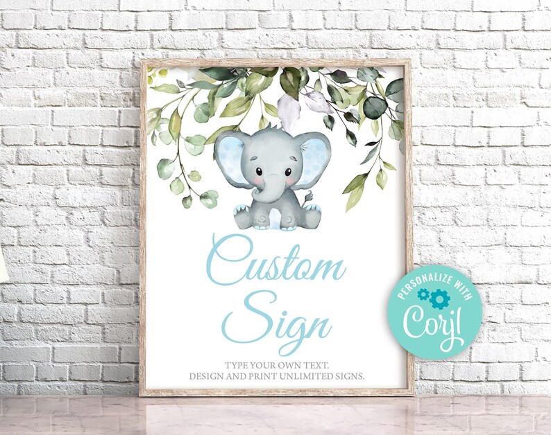 EDITABLE Elephant Birthday Table Sign Blue Elephant Sign - Etsy