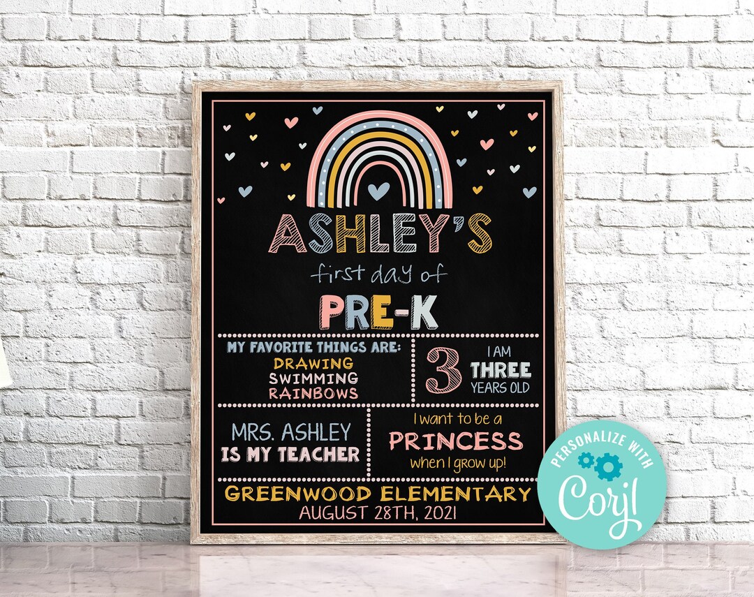 Editable First Day of Pre-k Sign Boho Rainbow First Day of School Sign ...