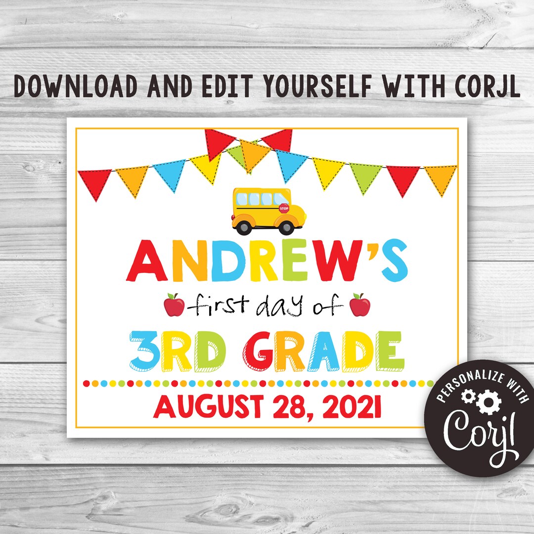 Editable First Day of Third Grade Sign First Day of School Sign ...