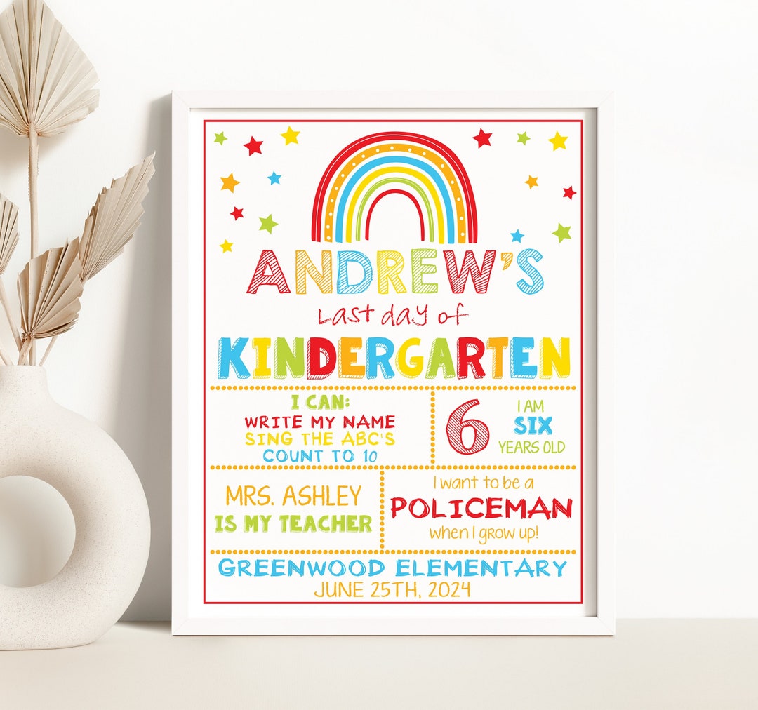 Editable Last Day of Kindergarten Sign Rainbow Last Day of School Sign ...