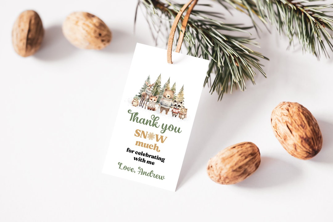 EDITABLE Winter Woodland Animals Birthday Favor Tag Winter Wonderland ...