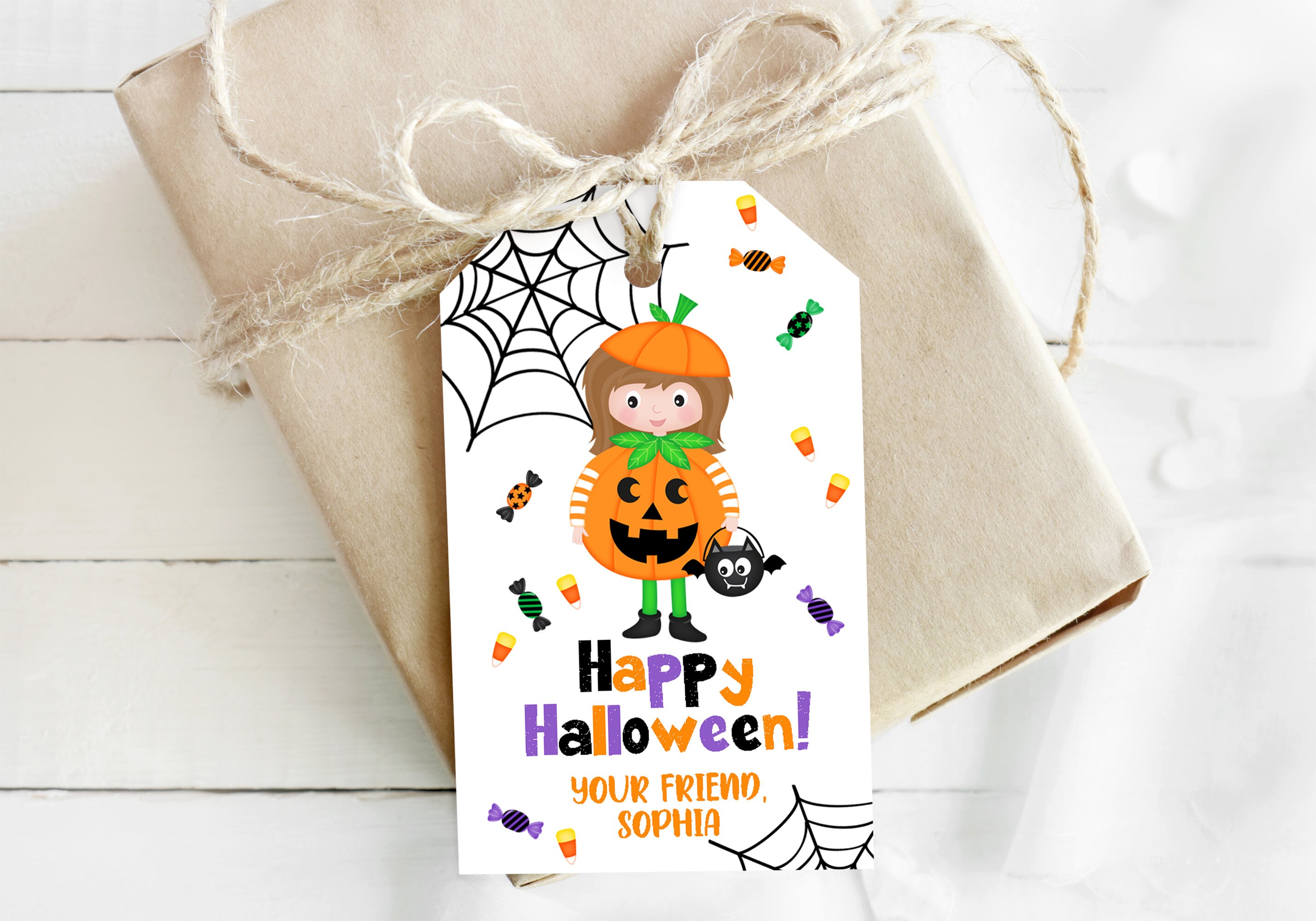 EDITABLE Halloween Treat Tags Halloween Pumpkin Girl Favor | Etsy