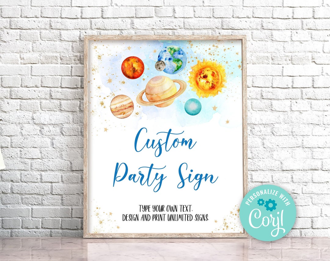 EDITABLE Space Birthday Custom Sign Solar System Table Sign Custom ...