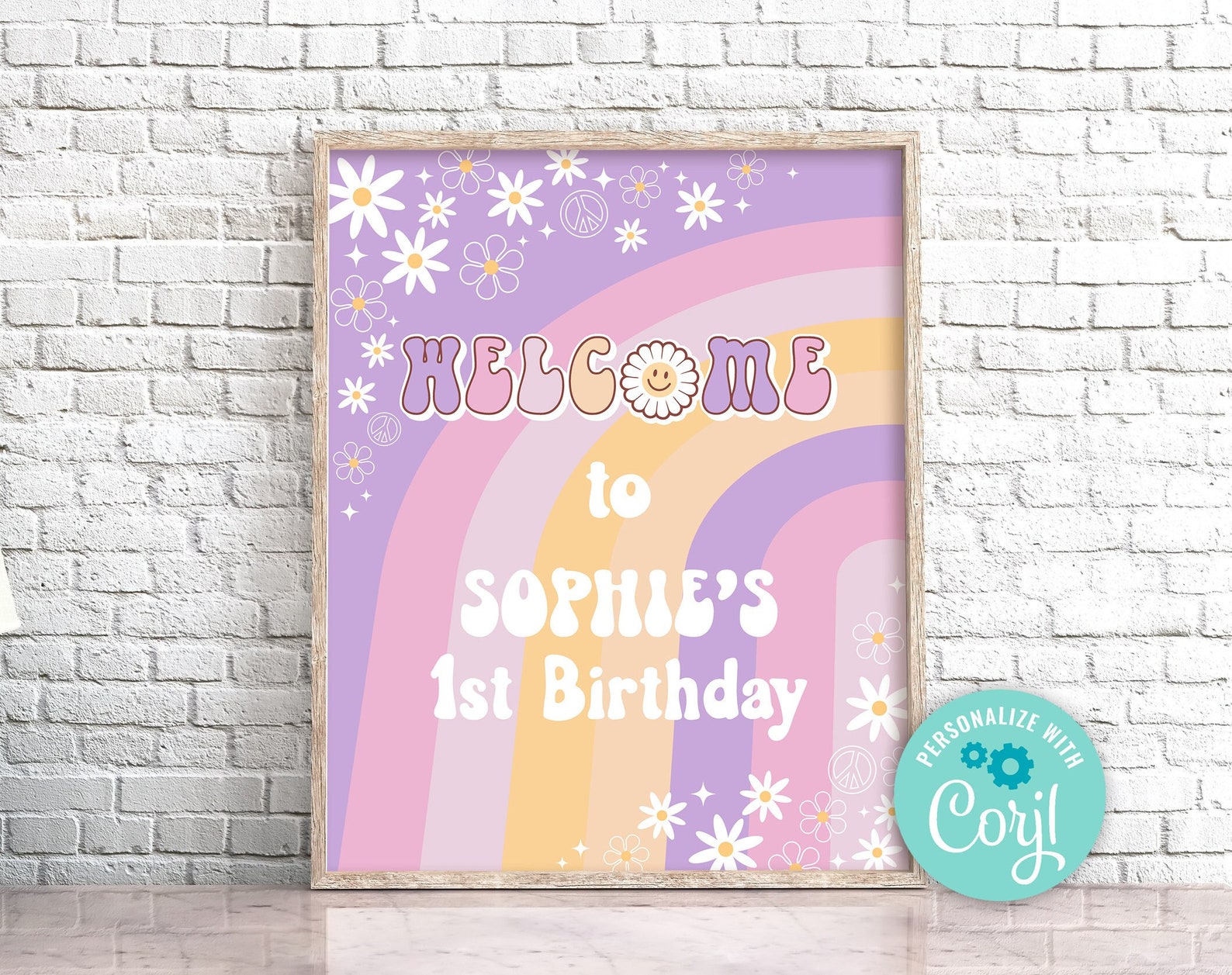 Editable Groovy Birthday Party Welcome Sign Daisy Hippie - Etsy