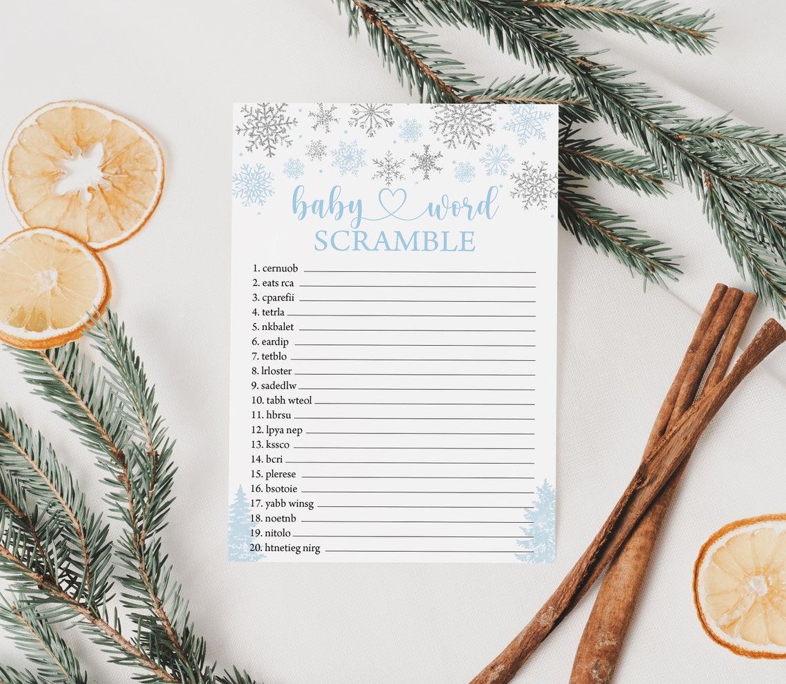 Boy Snowflake Word Scramble Baby Shower Game Blue Snowflakes - Etsy
