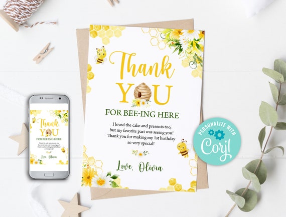 Editable Honey Bee Thank You Card Bumble Bee Thank You Card | Etsy