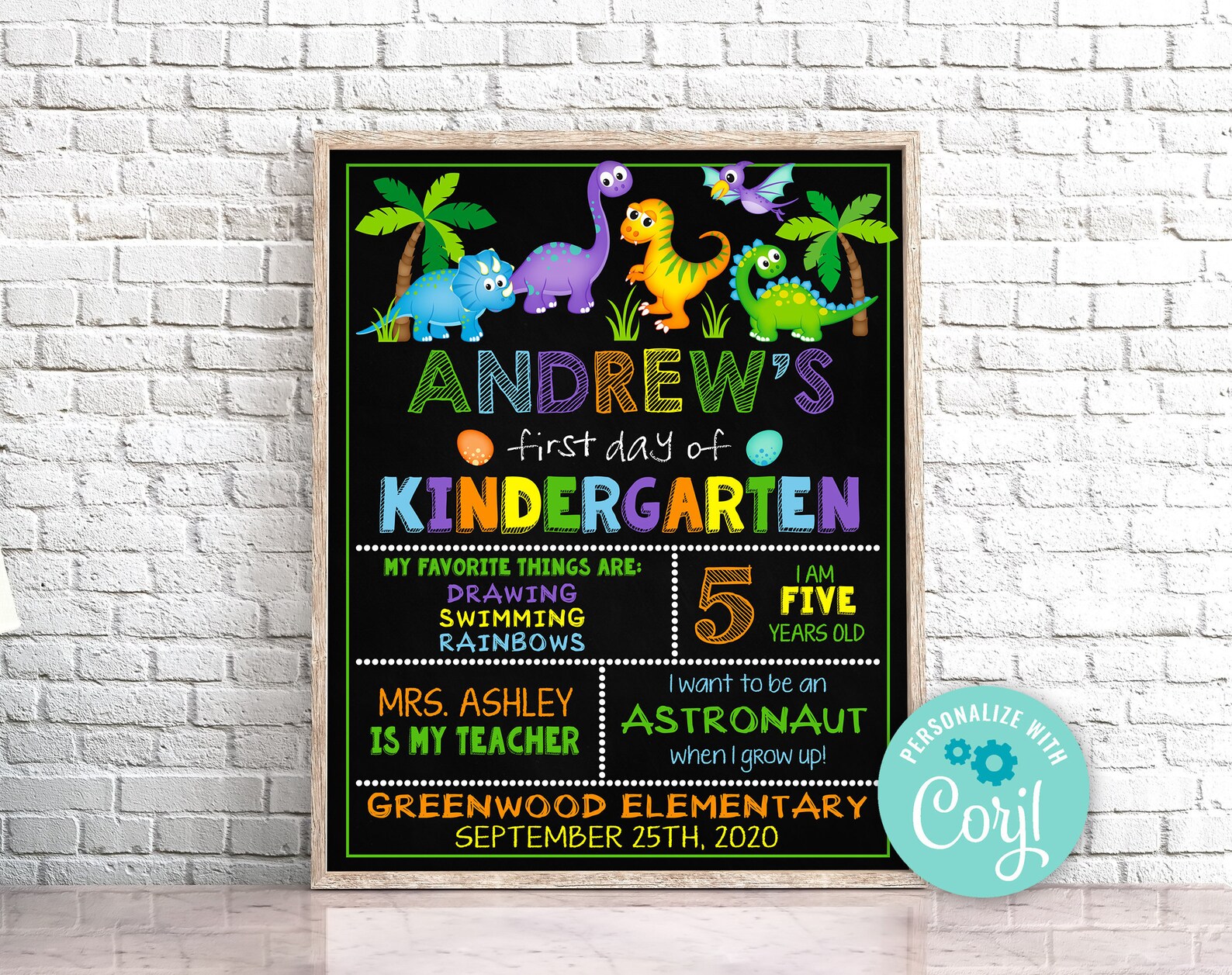 Editable First Day of Kindergarten Sign Dinosaur First Day of | Etsy