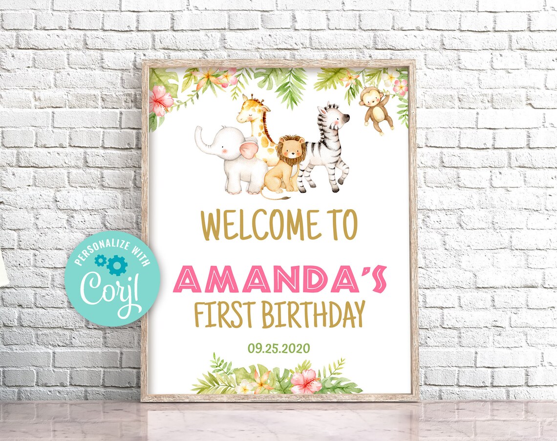 Editable Safari Animals Birthday Sign WILD Animal Welcome - Etsy